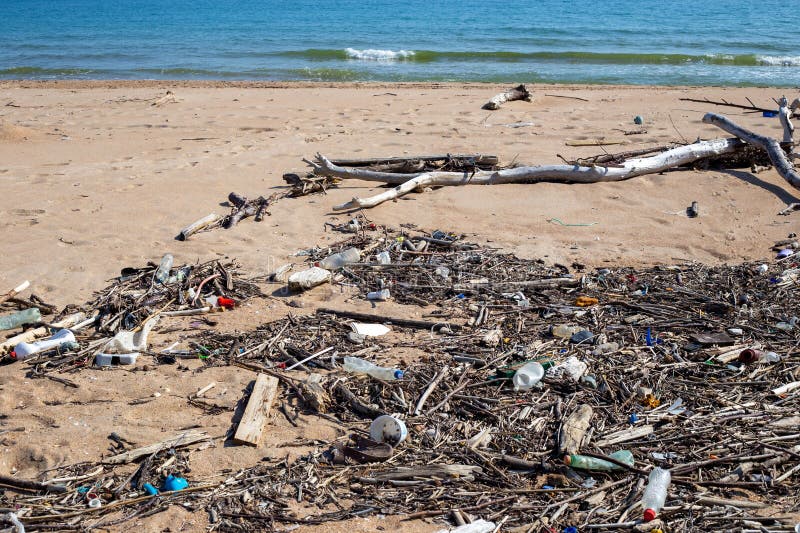 Garbage on the Beach. Plastic Garbage Was Carried Out by a Wave on a ...