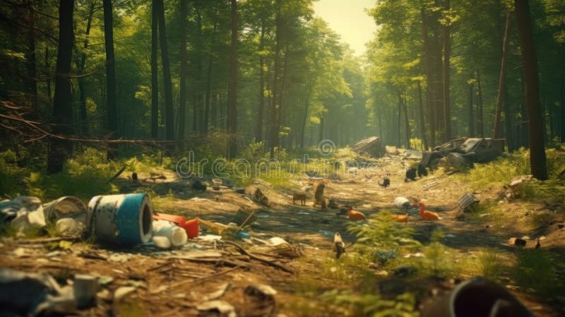 Garbage in Beautiful Forest. Destroyed Nature Stock Photo - Image of ...