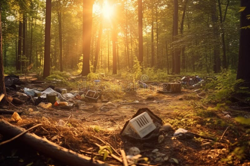 Garbage in Beautiful Forest. Destroyed Nature Stock Photo - Image of ...