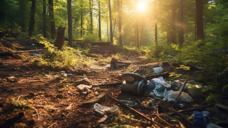 Garbage in Beautiful Forest. Destroyed Nature Stock Photo - Image of ...