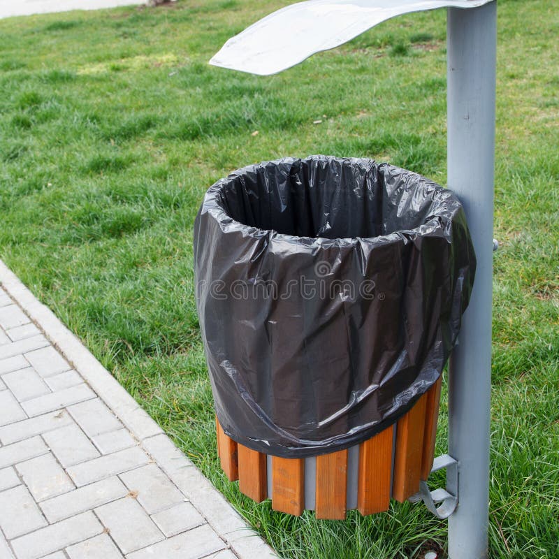 A Garbage Bin with a Garbage Bag is Installed in a Public Place ...