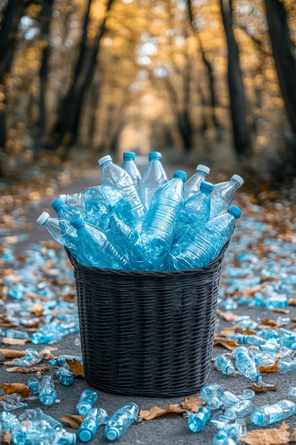 Garbage Bin with Blue Plastic Waste in an Autumn Park, Bringing the ...