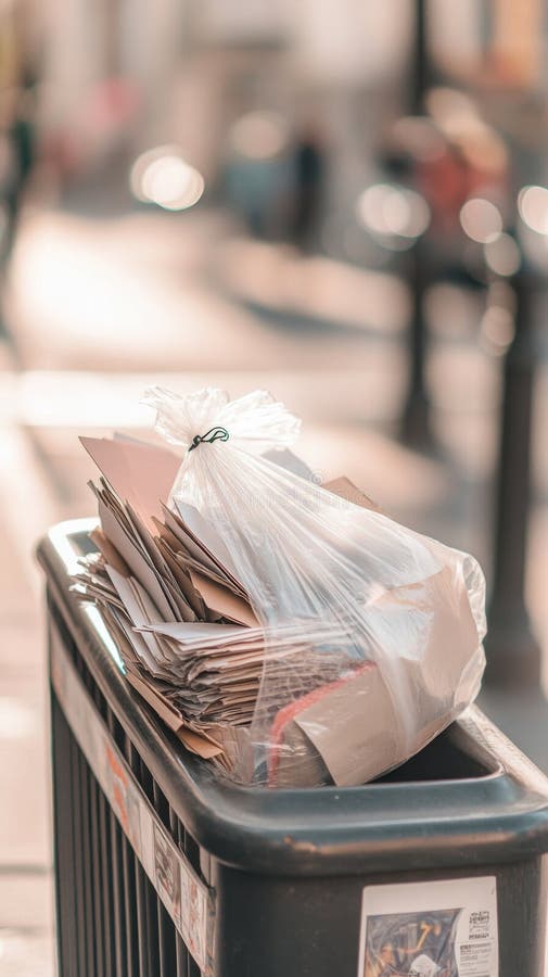 Garbage Bin Filled with Plastic and Paper Waste in Outdoor Park Setting ...