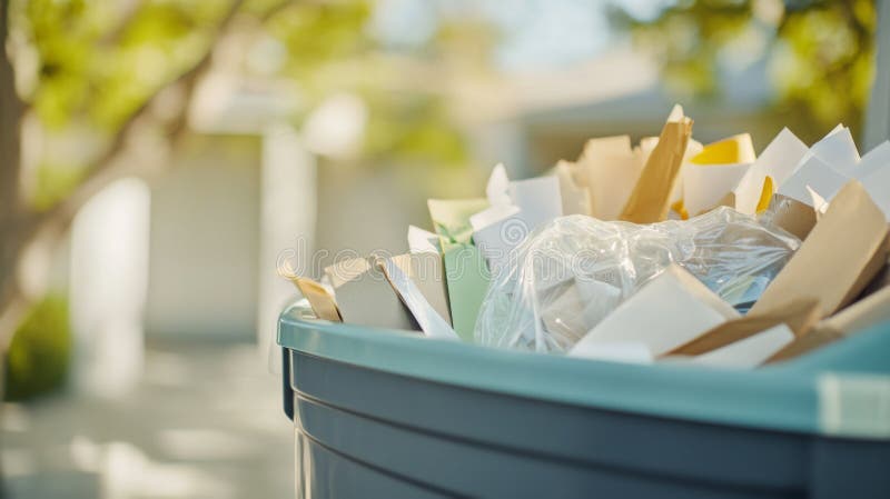 Garbage Bin Filled with Plastic and Paper Waste in Outdoor Park Setting ...