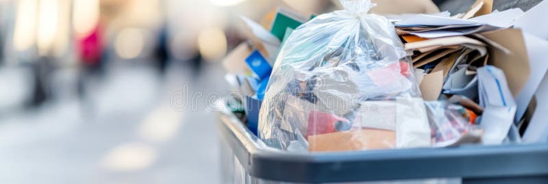 Garbage Bin Filled with Plastic and Paper Waste in Outdoor Park Setting ...