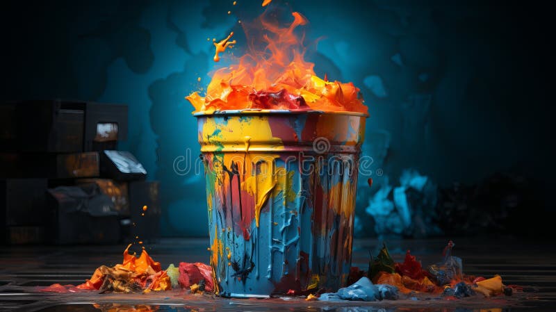 The Trash Can Burns with Colorful Fire , Generative AI Stock ...