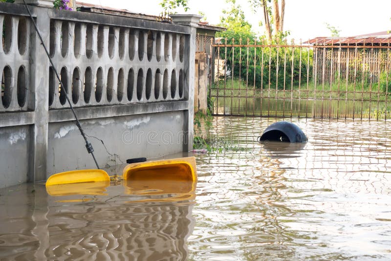 Garbage Bin Float. Flooding in Town Stock Photo - Image of asian ...
