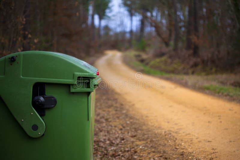Garbage Bin in a Forest stock image. Image of pine, ecology - 34801595