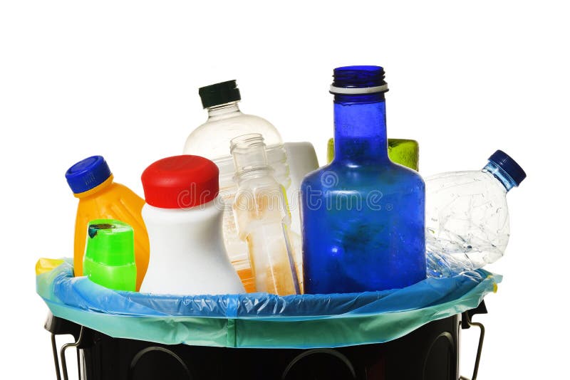 Garbage Bin Full of Bottles To Recycle on White Stock Image - Image of ...