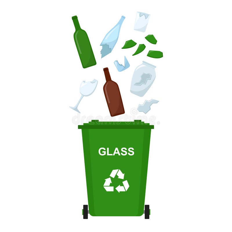 Garbage Bin with Glass Waste, Recycling Garbage, Vector Illustration ...