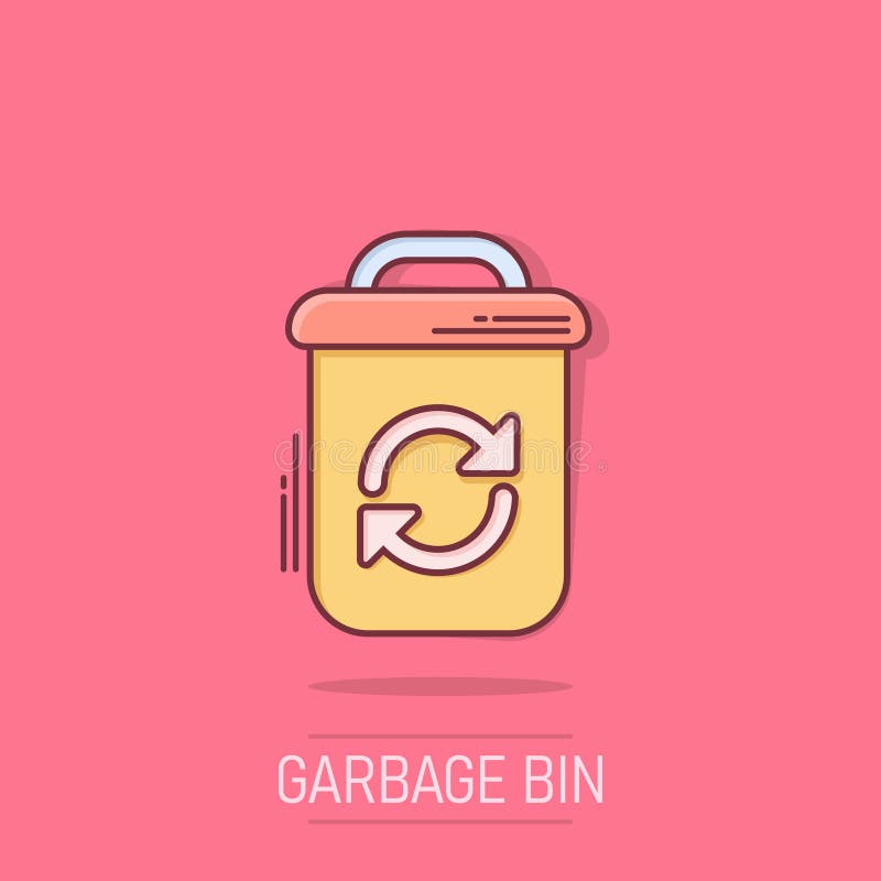 Garbage Bin Icon in Comic Style. Recycle Cartoon Vector Illustration on ...
