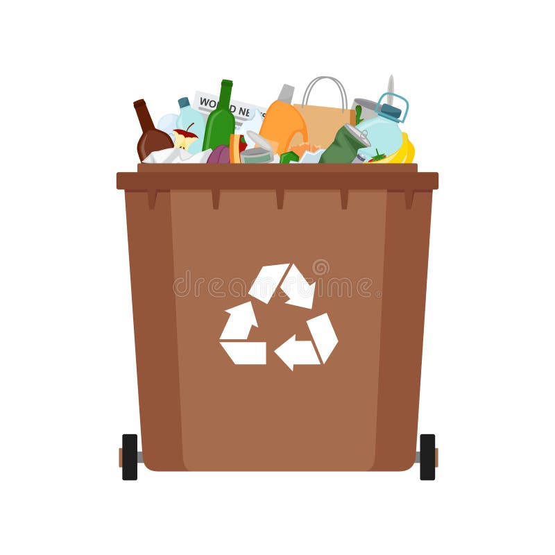 Garbage Bin with Mixed Waste. Trash Container with Unsorted Mixed ...