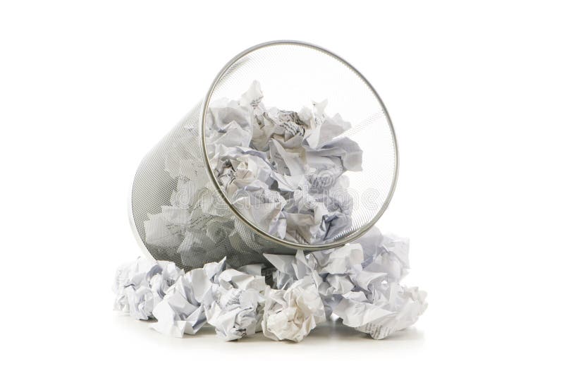 Garbage Bin with Paper Waste Isolated Stock Image - Image of full ...