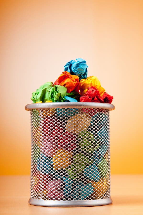 Garbage Bin with Paper Waste Isolated Stock Photo - Image of disposal ...