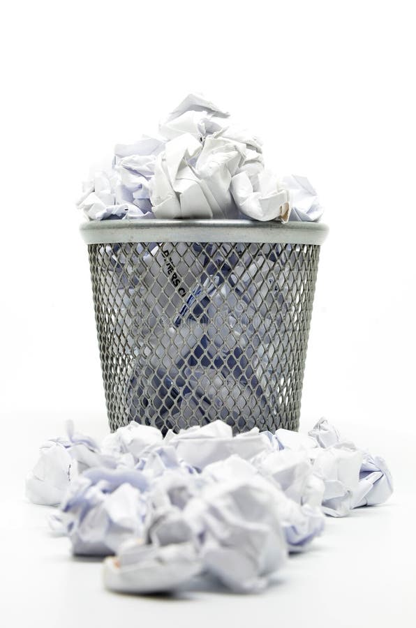 Garbage Bin with Paper Waste Stock Photo - Image of full, destroyed ...