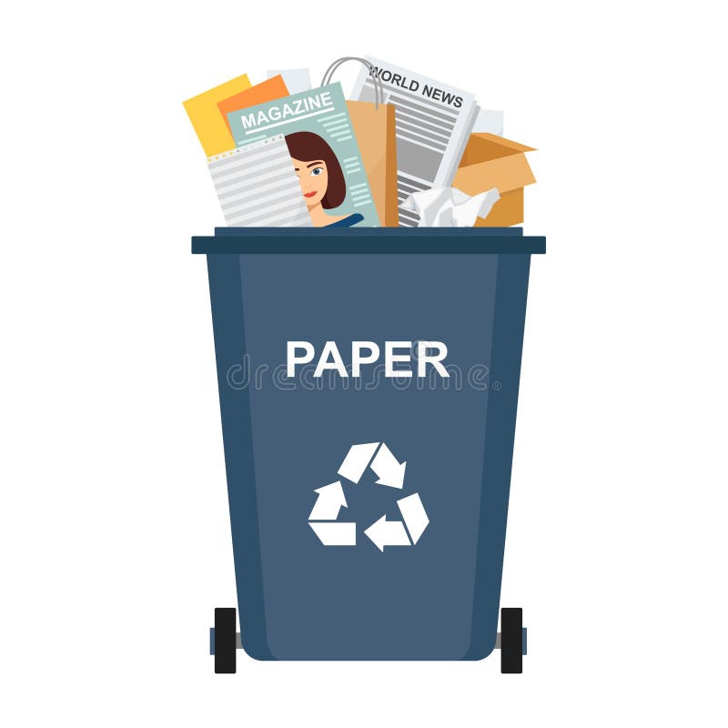 Garbage Bin with Paper Waste, Recycling Garbage, Vector Illustration ...