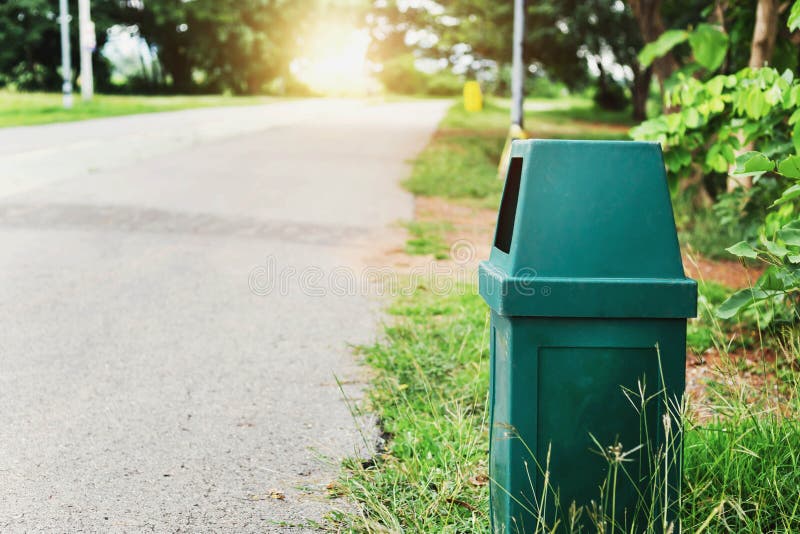 Garbage Bin on the Roadside in the Park Stock Image - Image of rubbish ...