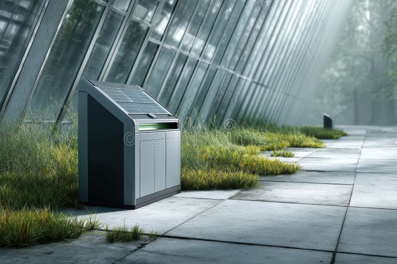 Garbage Bin with Solar-Powered Compactor in Modern Eco-Friendly ...
