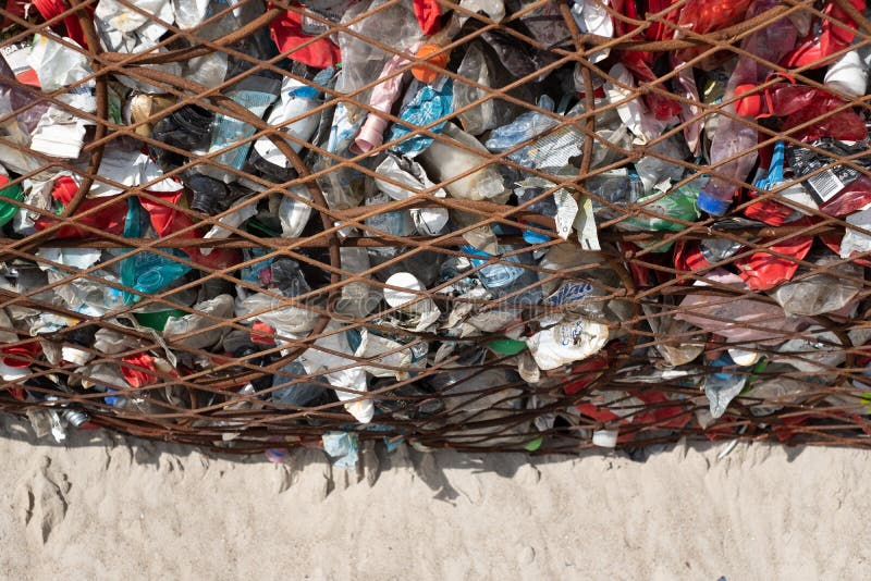 Wire Trash Container for Collecting Plastic Waste on a Clean Beach ...