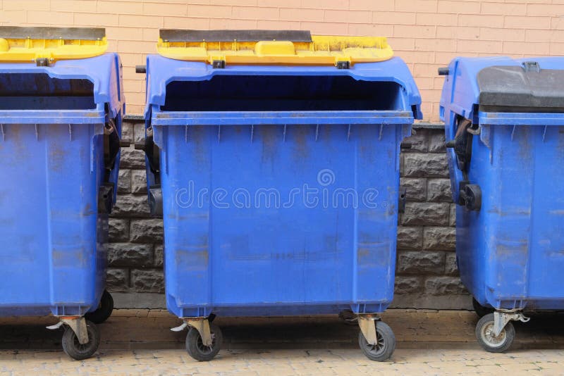 Garbage Bins in City. Dustbins Being Full with Garbage. Garbage is Pile ...