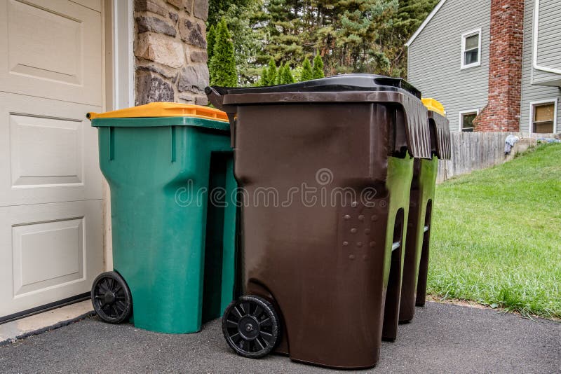 Garbage Bins Home Rubbish Bins Stock Image - Image of residential ...