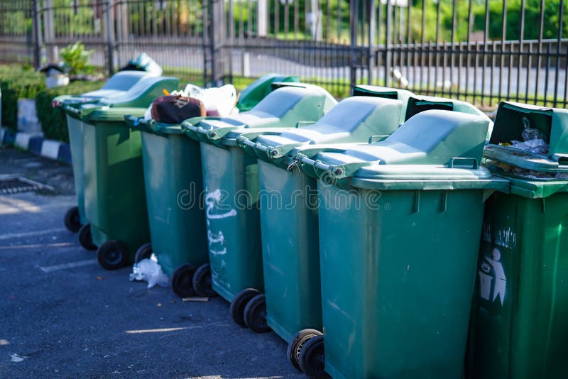 Garbage Bins Overflow in Park Stock Image - Image of container, area ...