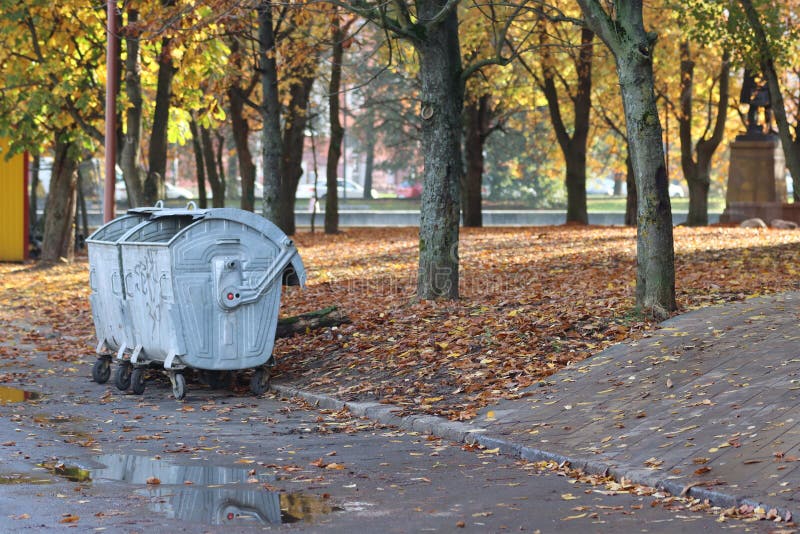 Garbage bins in the park stock image. Image of objects - 220699327