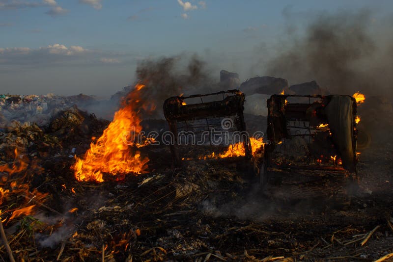 Garbage is Burning in the Dump Stock Image - Image of disposal, garbage ...