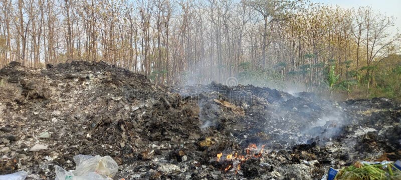 Garbage Burning by the Roadside with Thick Smoke Stock Image - Image of ...
