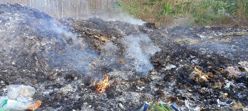 Garbage Burning by the Roadside with Thick Smoke Stock Image - Image of ...