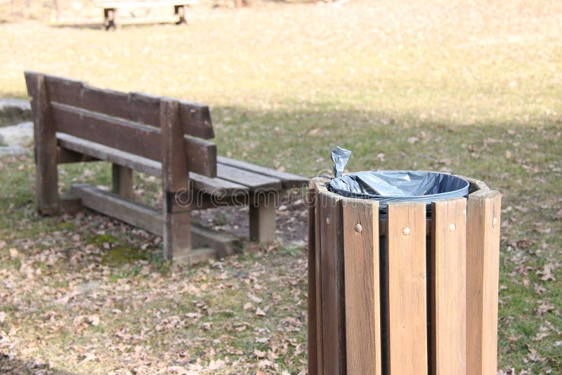 Wooden Rubbish Bin with Sack Inside Black Stock Image - Image of object ...
