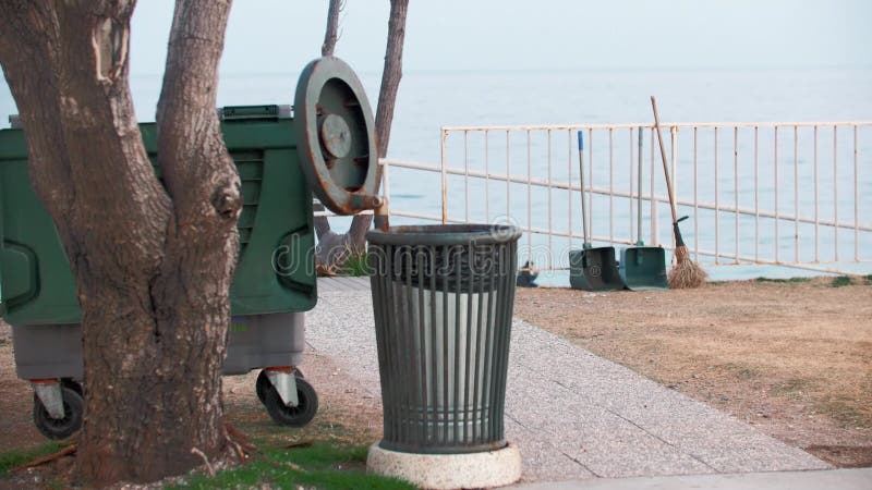 Garbage Can on the Elevation Above the Sea Stock Video - Video of ...