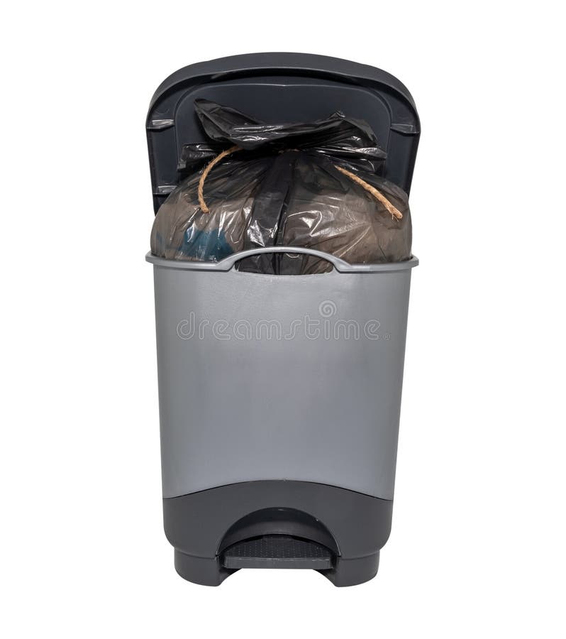 Garbage Can with Full Bag, Trash Can Stock Image - Image of plastic ...