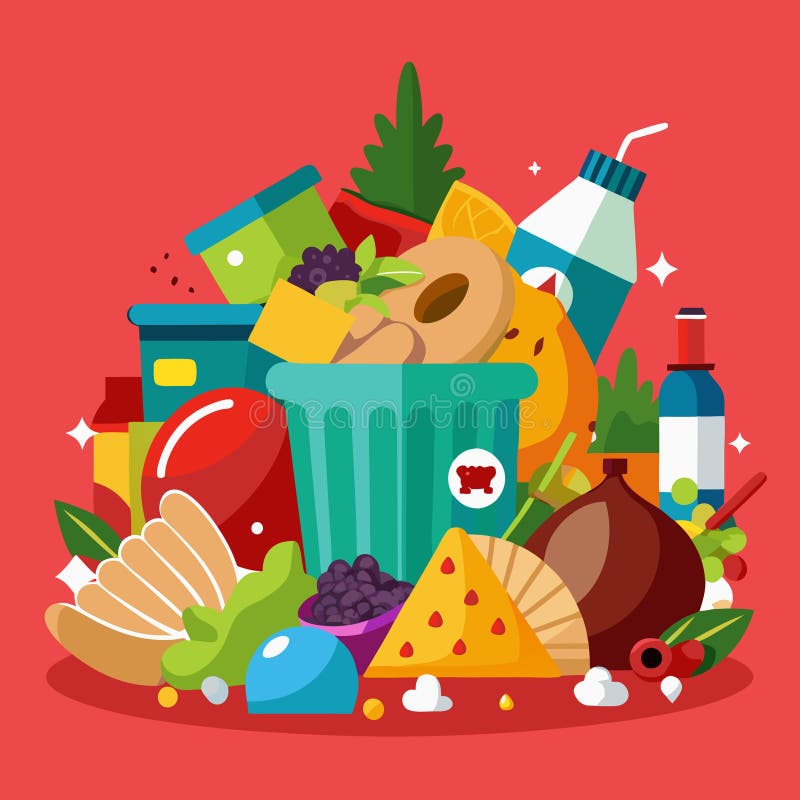 A Garbage Can Full of Food Waste Image. Cartoon Style Stock Vector ...