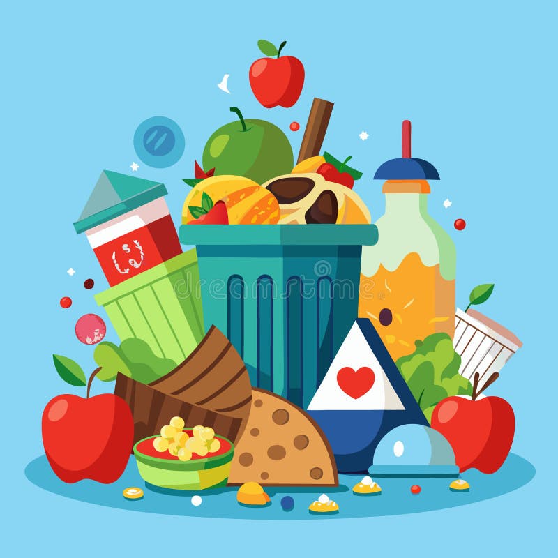 A Garbage Can Full of Food Waste Image. Cartoon Style Stock Vector ...