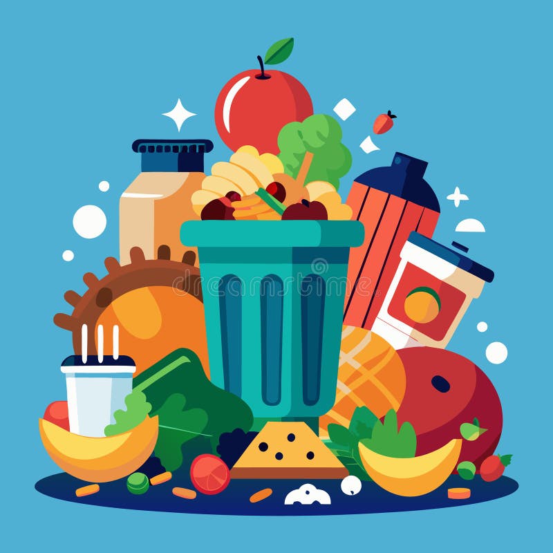 A Garbage Can Full of Food Waste Image. Cartoon Style Stock Vector ...