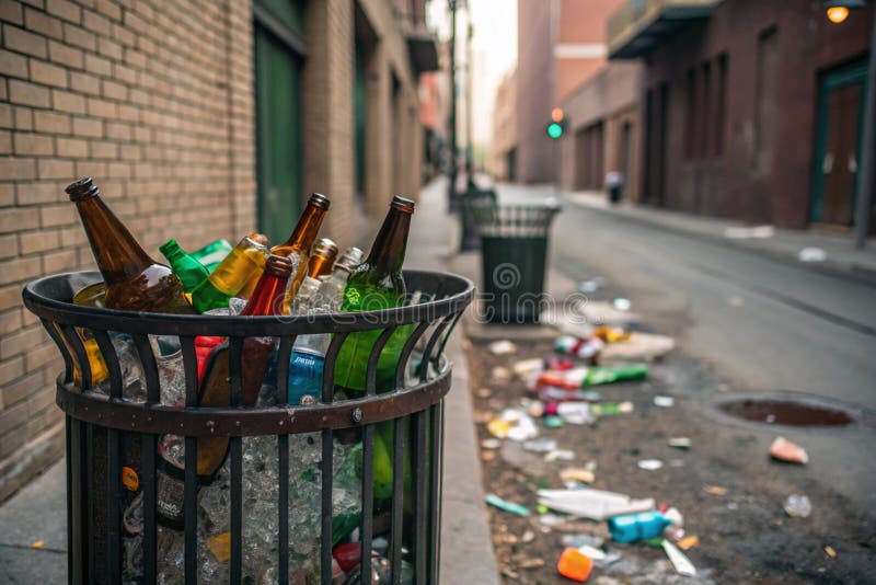 Garbage Can Full of Glass Waste - Generated by Ai Stock Illustration ...