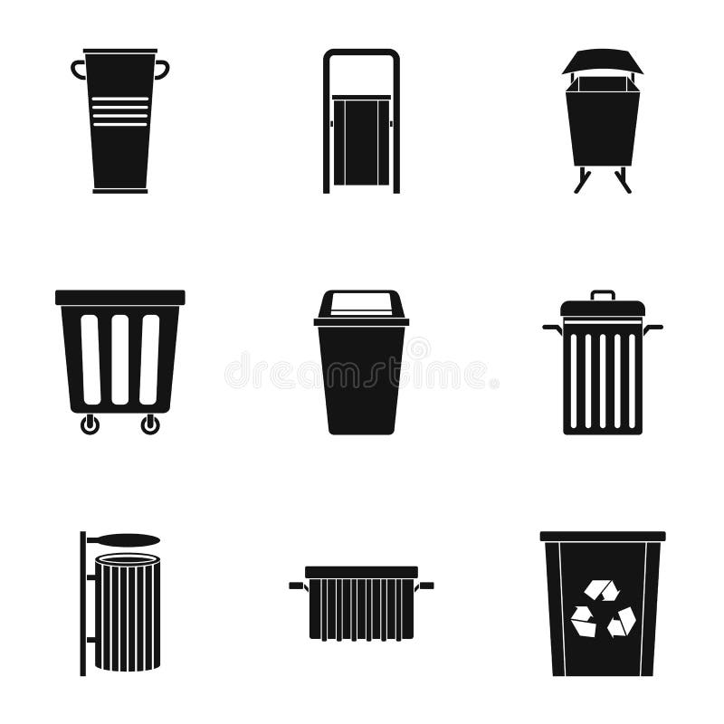 Garbage Storage Icon Set, Flat Style Stock Vector - Illustration of ...
