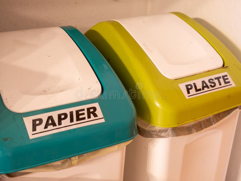 Garbage Can for Paper and Plastic Waste Separation in German Stock ...