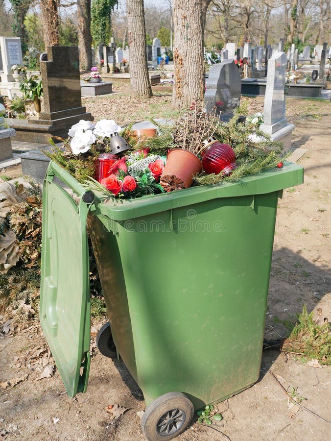 Garbage Can in the Public Cemetery Stock Photo - Image of burial ...