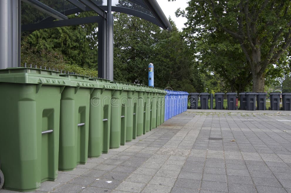 Garbage can station stock image. Image of college, lined - 44138691