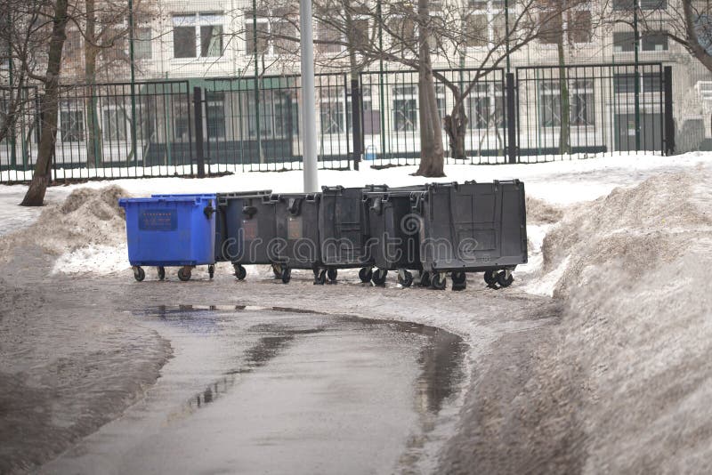 Garbage can on the street stock photo. Image of blue - 268287068