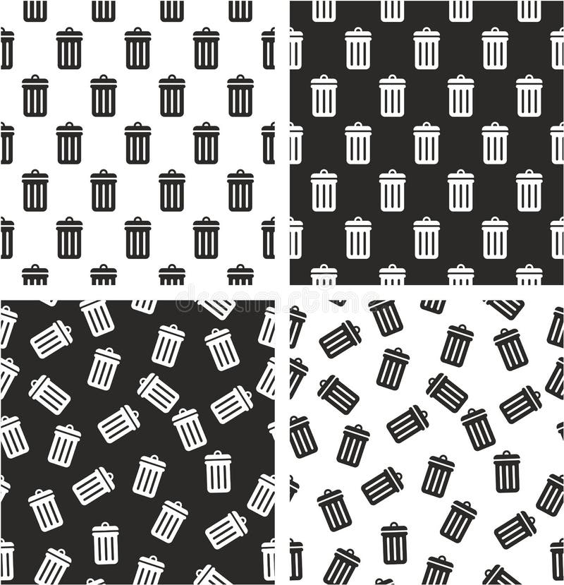 Garbage Can or Trash Can Aligned & Random Seamless Pattern Set Stock ...