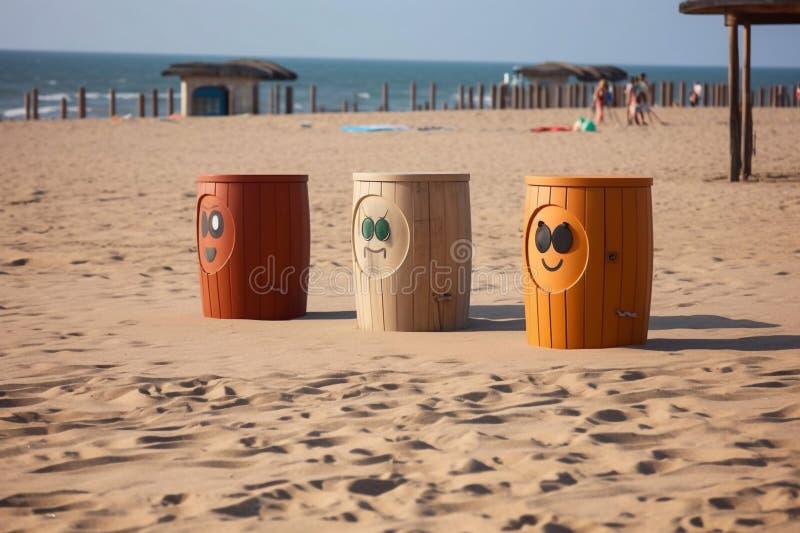 Garbage Cans on the City Beach. Stock Illustration - Illustration of ...