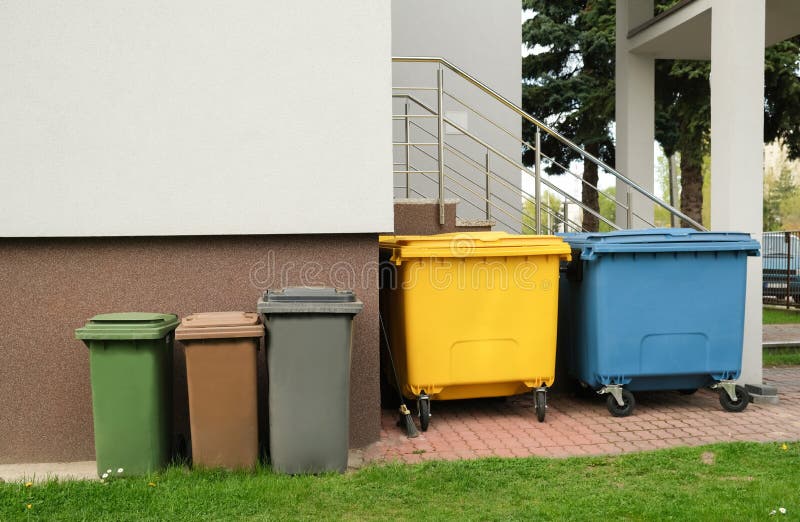 Garbage Cans Stand on the Street Stock Image - Image of trash, city ...