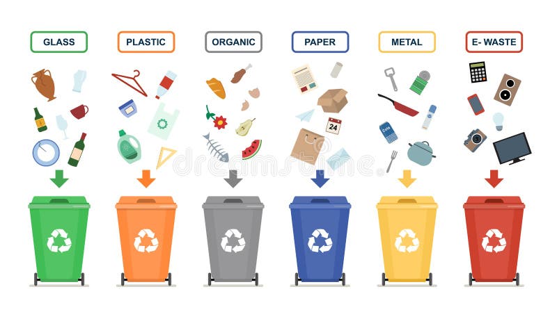 Garbage Waste Sorting Paper Recycle Bin Blue Color Flat Vector ...