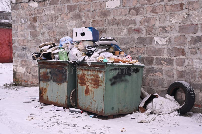 Garbage Cans are Overflowing with Garbage Stock Photo - Image of ...