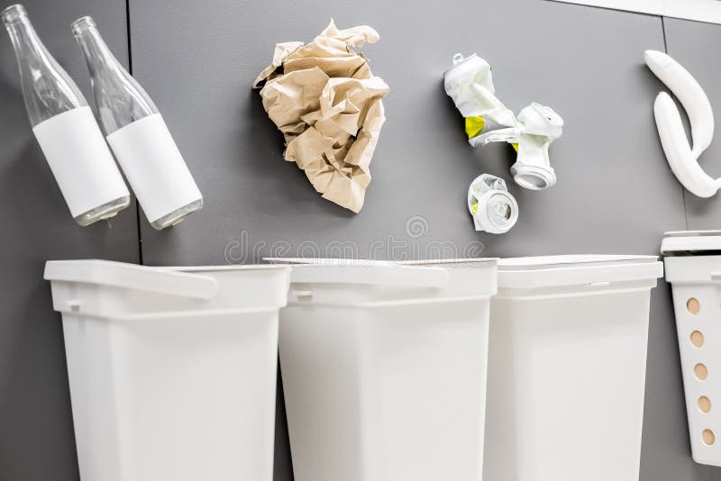 White Garbage Cans for Sorting Garbage.Four Decorative Trash Bins for ...