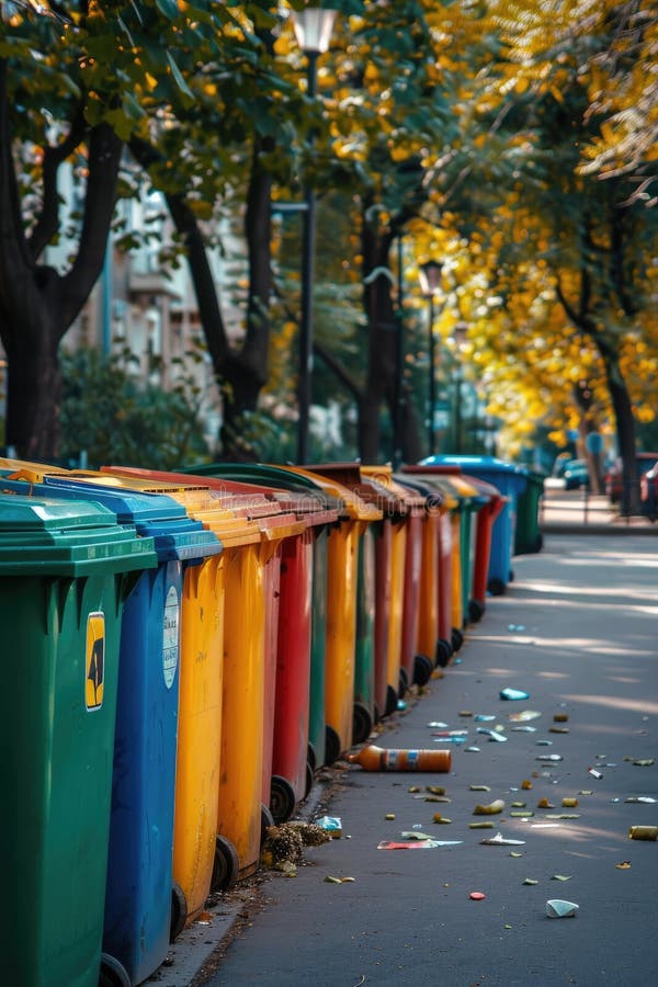Garbage Cans Sorting Garbage. Selective Focus Stock Illustration ...