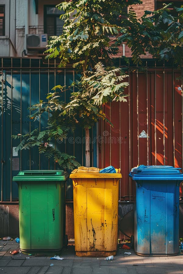 Garbage Cans Sorting Garbage. Selective Focus Stock Illustration ...